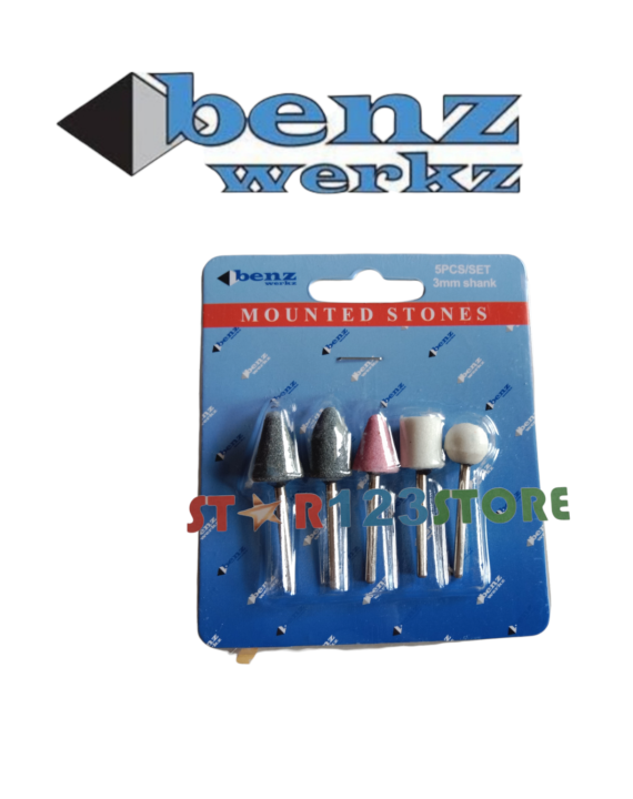 Batu Osco Mounted Stone set Batu Gerinda Tangkai 5pcs Benz as 3mm ...