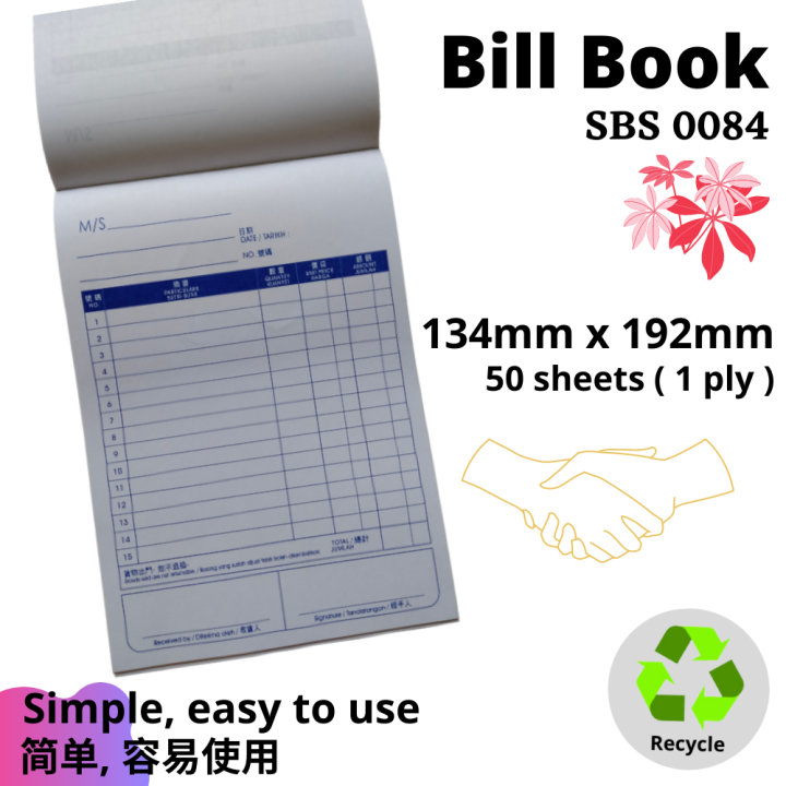 Hand Writing Bill Book SBS 0084 Cash Bill 50 sheets / Buku Bil / Buku ...