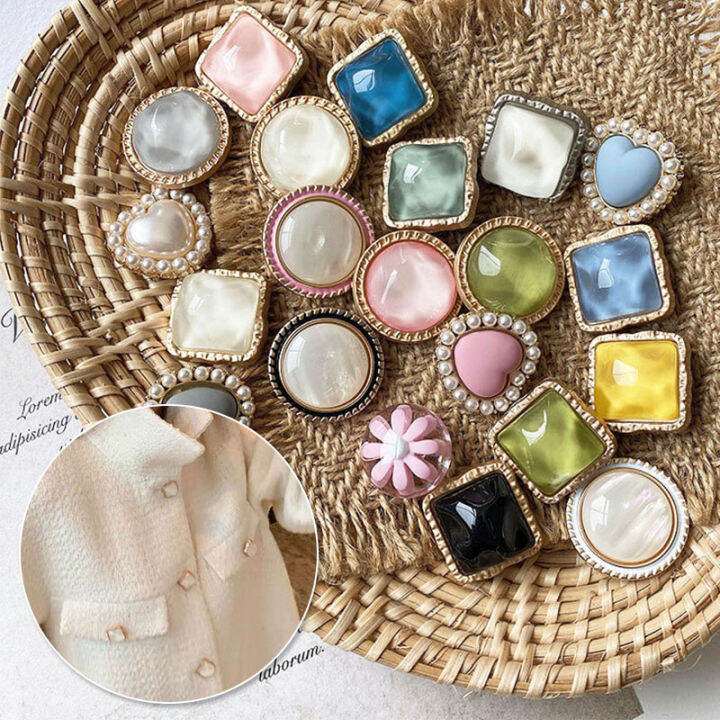 nuoke 5pcs Handmade Jelly Color Phnom Penh Sewing Material Round Square Shape Metal Button Coat ...