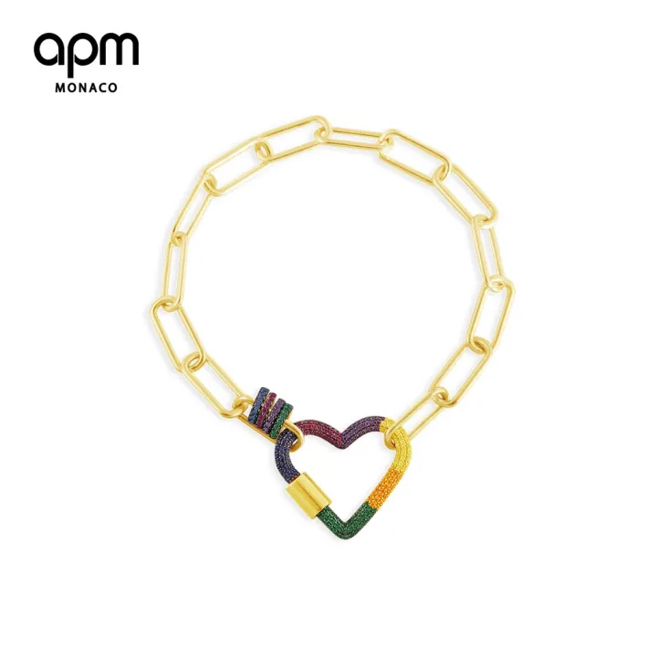 [With Box] APM Monaco Rainbow Heart-Shaped Bracelet ins Niche Design Couple Chain Gift For ...