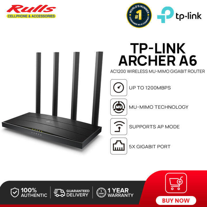 TP-Link Archer A6 AC1200 Wireless MU-MIMO Gigabit Router | 2.4GHz ...