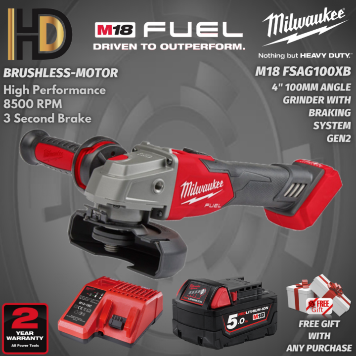 Milwaukee M18 FSAG100XB Fuel 4" 100MM Braking Angle Grinder GEN2 ...