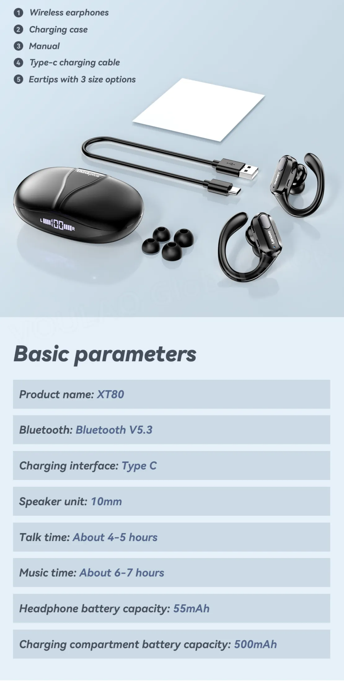 หูฟังบลูทูธ Lenovo XT80 TWS หูฟังออกกำลังกาย หูฟังบลูทูธ 5.3 หูฟัง ...