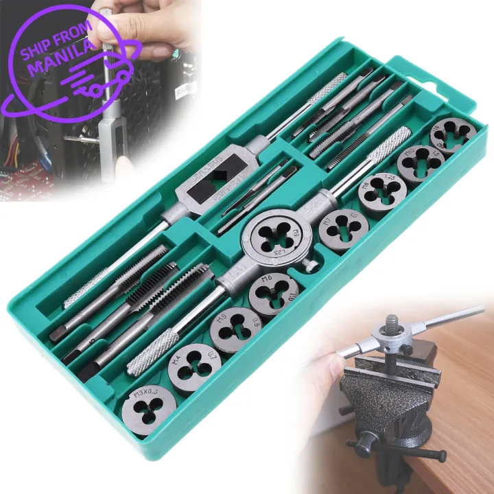 【Ship from Manila】20 PCS Tap and Die Set Metric Hand Threading Tool With M3-M12 NC Screw Thread ...