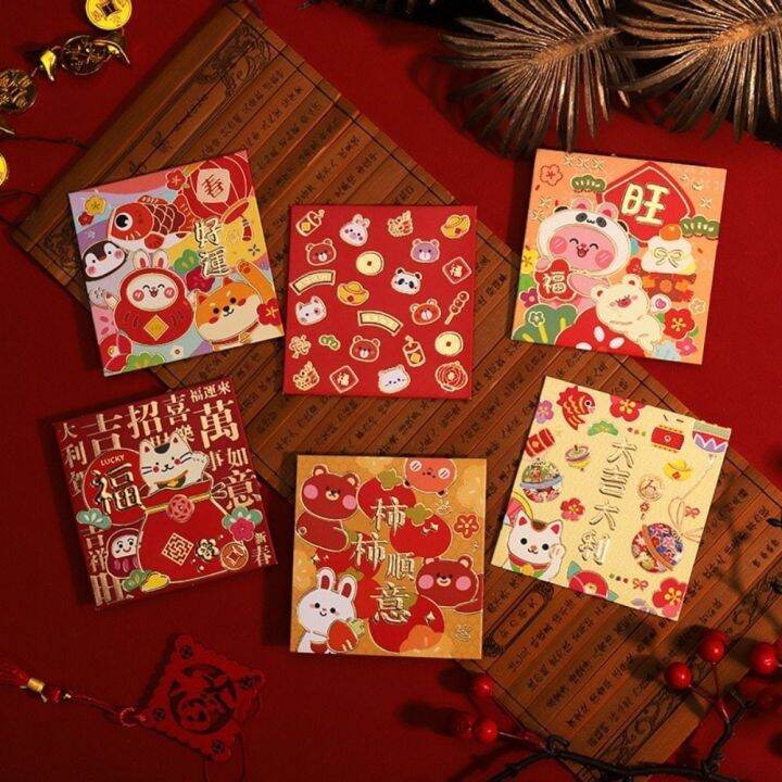 TAADD Mini ซองจดหมายสีแดงปีใหม่จีน9X9ซม. น่ารัก6ชิ้น,เทศกาลฤดูใบไม้ผลิ ...