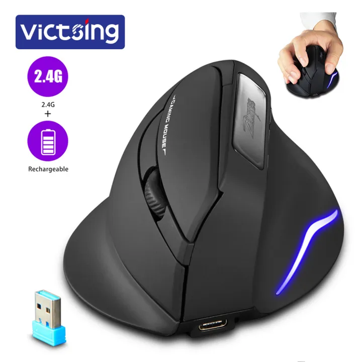 VICTSING Ergonomic Vertical Mouse USB Rechargeable Wireless 2.4G Gaming ...