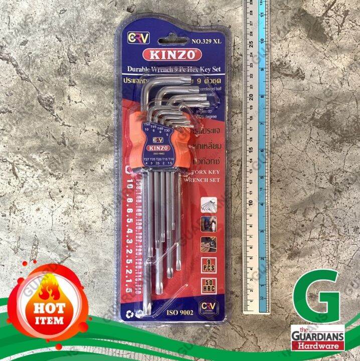 (แพค9ตัว/ชุด) ประแจหกเหลี่ยม หัวท๊อกซ์ มีรู ยาวพิเศษ คินโซ่ KINZO ...