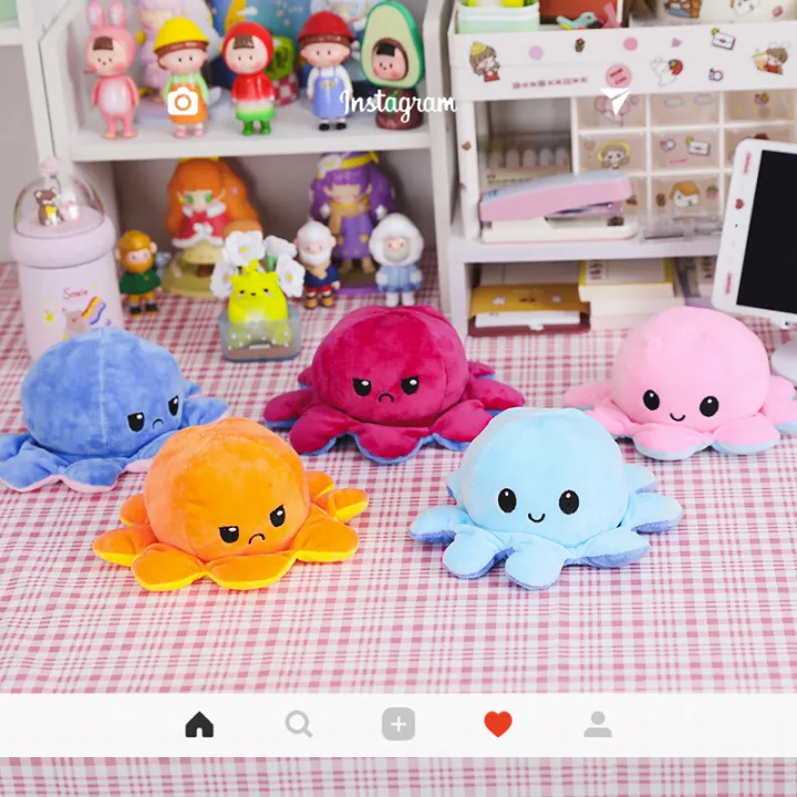Vibrato flip octopus doll cute mood plush toy smiley face angry ...