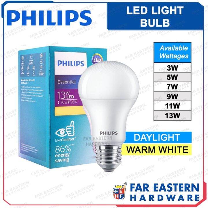 PHILIPS LED Light Bulb 3W 5W 7W 9W 11W 13W Daylight Warm White | Lazada PH