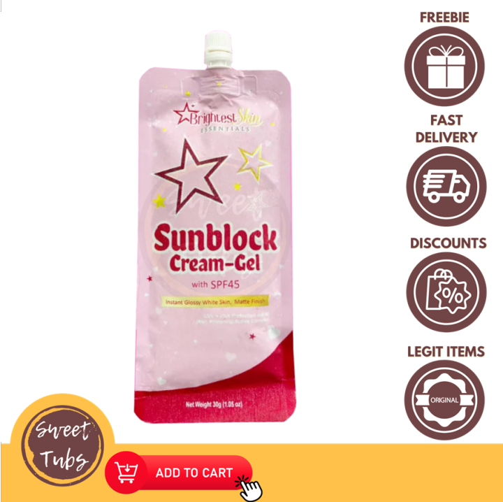 Brightest Skin Essentials Sunblock Cream Gel with SPF 45 Instant Glossy ...