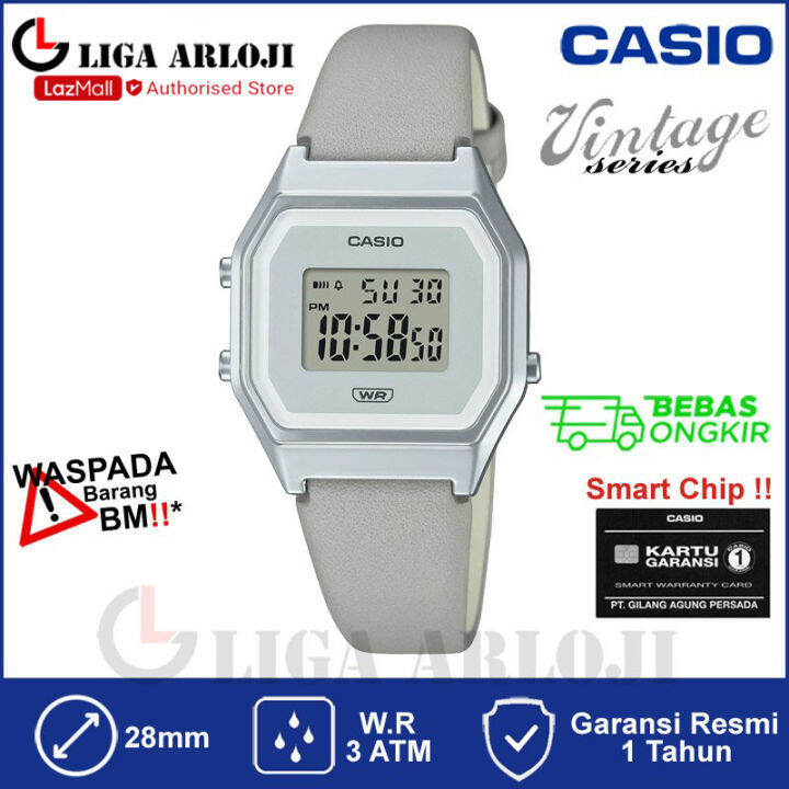 CASIO LA680WEL-8DF Jam Tangan Wanita Digital Kulit Vintage Abu Pastel | Lazada Indonesia
