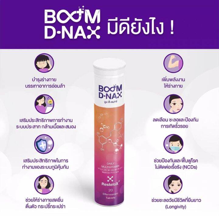 [วิตามินรวมเม็ดฟู่] Boom D-Nax บูม ดี แนกซ์ มัลติวิตามิน ศาสตร์แห่งการชะลอวัย กลิ่นมิกซ์เบอรร์รี ...