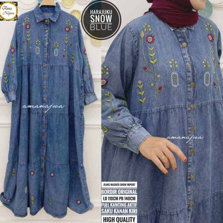 gamis jeans bordir cantik terbaru -gamis jeans ld 110 cm kekinian ...