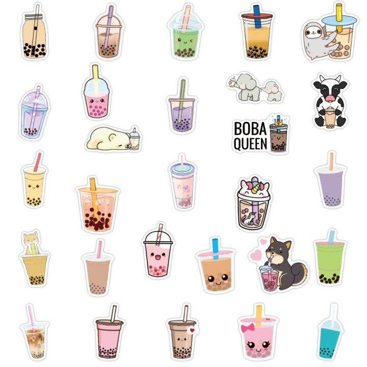 50pcs Cute Boba Sticker Kawaii Bubble Tea Sticker Waterproof Vinyl ...