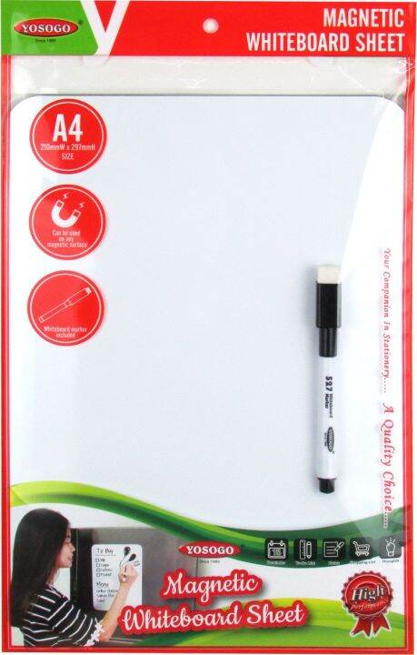 YOSOGO A4 Size Magnetic Whiteboard Sheet With Mini Marker Pen & Eraser ...