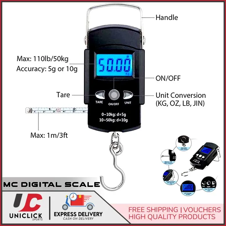 Digital Scale 50KG LCD Display Travel Fish Luggage Postal Hanging Hook ...