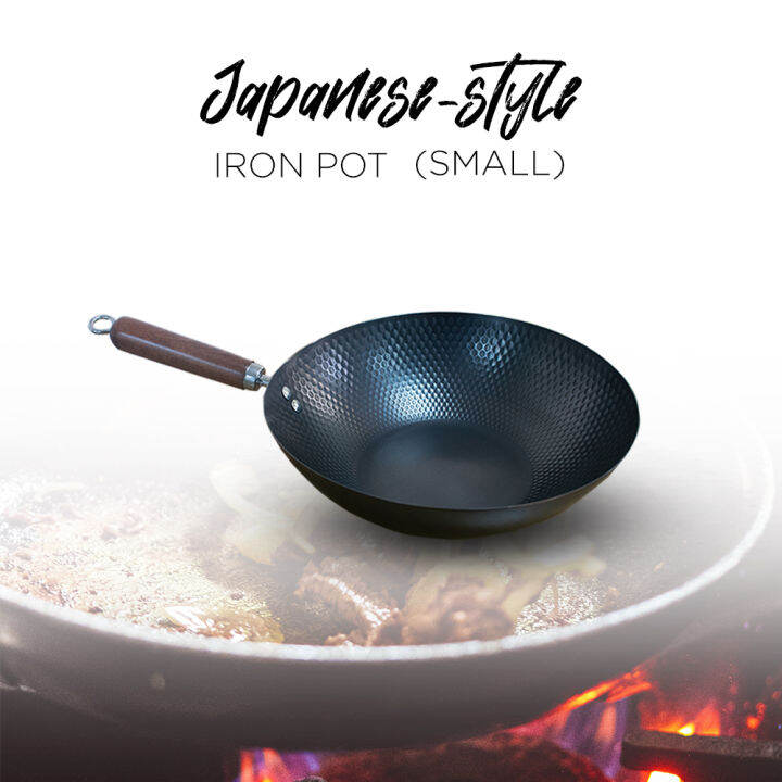 Locaupin Japanese Style Wok Iron Pot Cookware Deep Frying Pan Wood ...