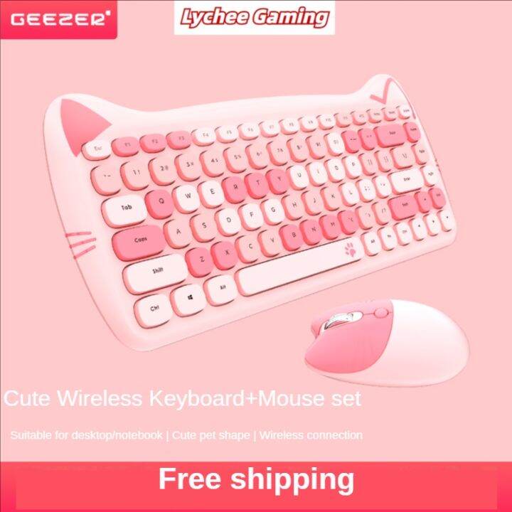 Original Meow Meow wireless keyboard and mouse set cute combo macaroon ...