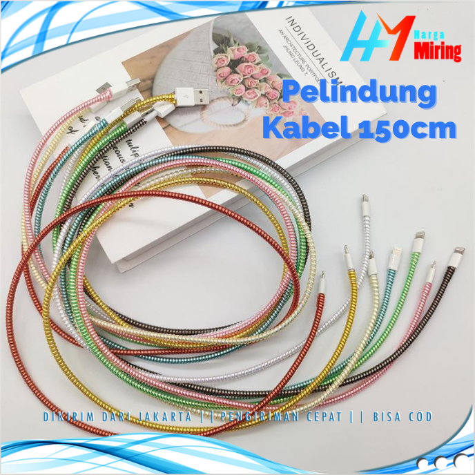 Pelilit Kabel Spiral Warna Metalic 150Cm Pelindung kable Hp Charger ...