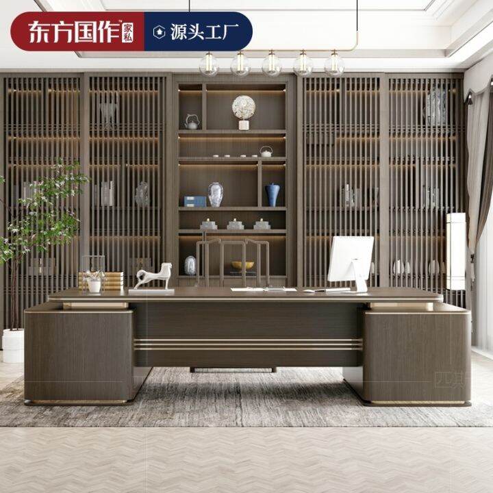 ☂ New Chinese style wood light luxury boss office desks and chairs ...