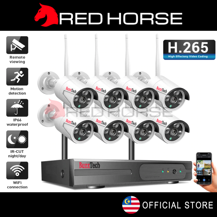RED HORSE 8CH Wireless NVR CCTV 3MP H.265 Full HD 1296P Outdoor IP ...