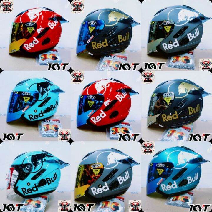 Helm Half Face KYT GALAXY Solid Black Doff Custom REDBULL Paket ...