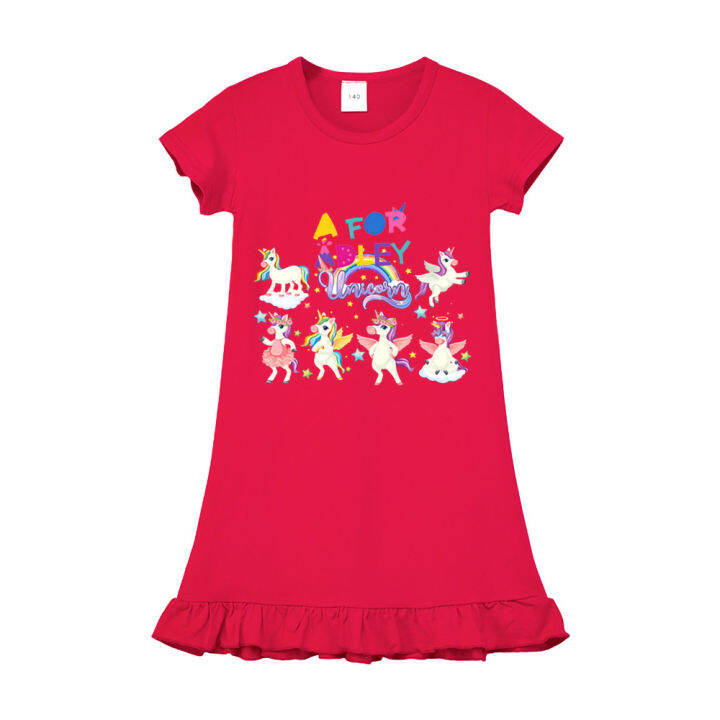 AFORADLEY ชุดเดรสสำหรับเด็ก,เสื้อยืดคอกลมเด็กหญิงการ์ตูนลำลองผ้าไหมนม ...