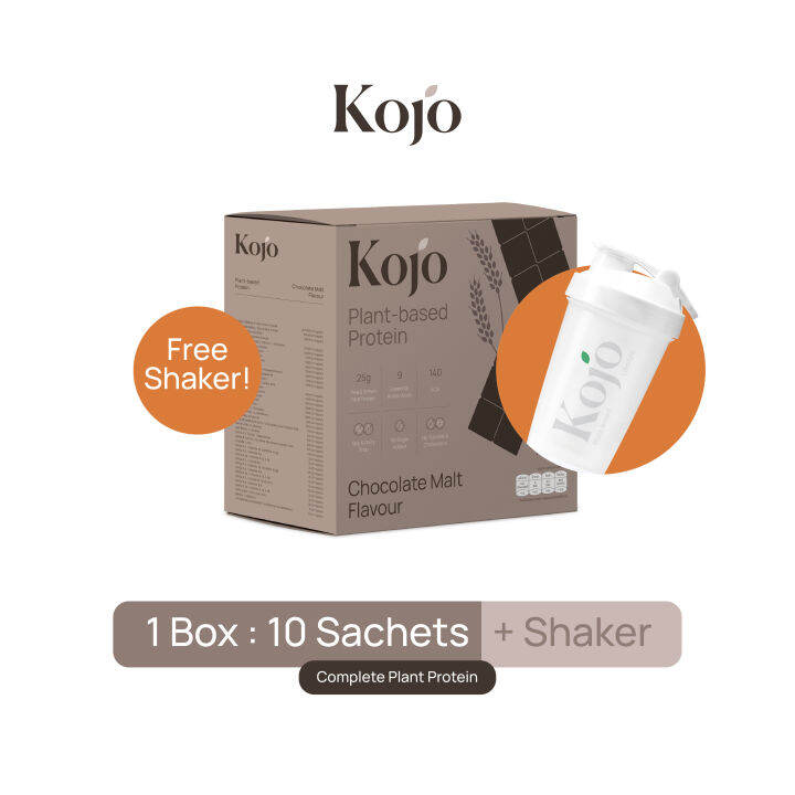 Box + Shaker Set: Kojo Plant Based Protein Chocolate Malt Flavour ...