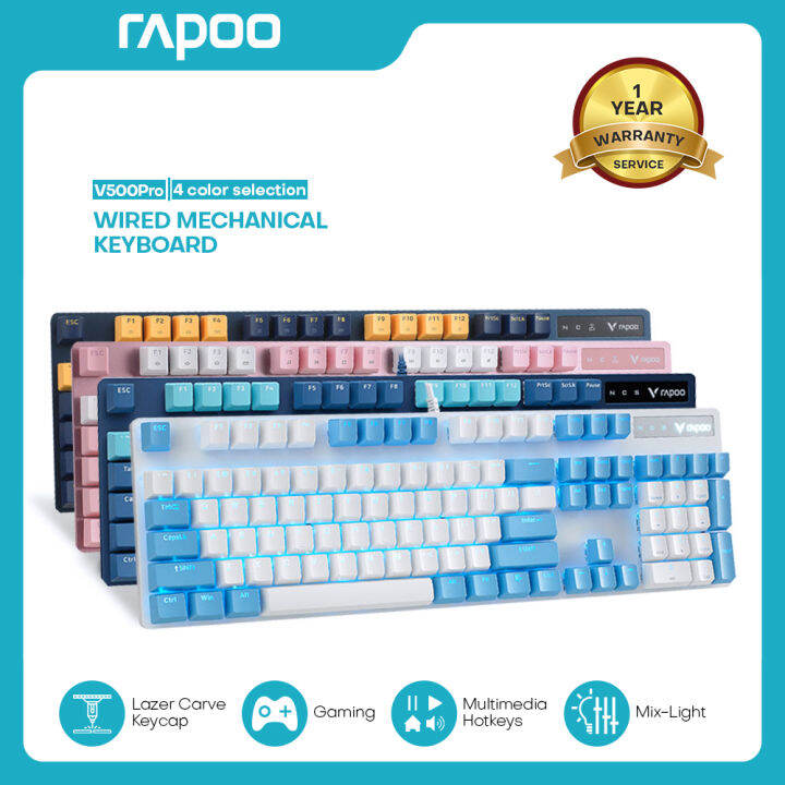 Rapoo V500 Pro White Backlit Mechanical Keyboard Blue Switch Gaming Keyboard | Lazada PH