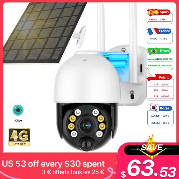 4G Sim Card IP Camera 3MP Built-in Battery Wifi Solar Camera iCSee ...