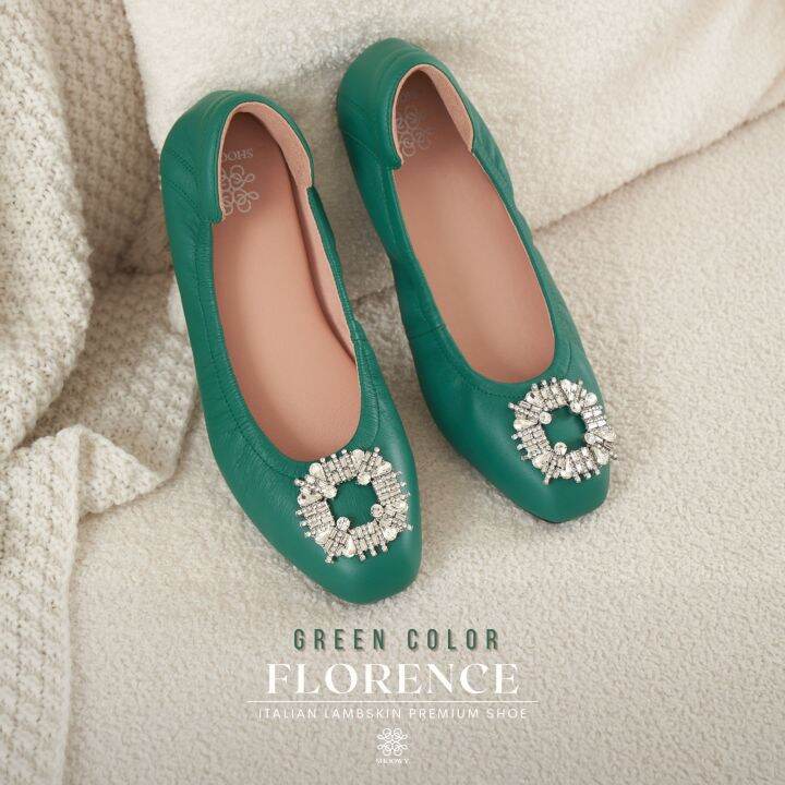 รองเท้าหนังแกะรุ่น Florence Green color (สีเขียว) | Lazada.co.th