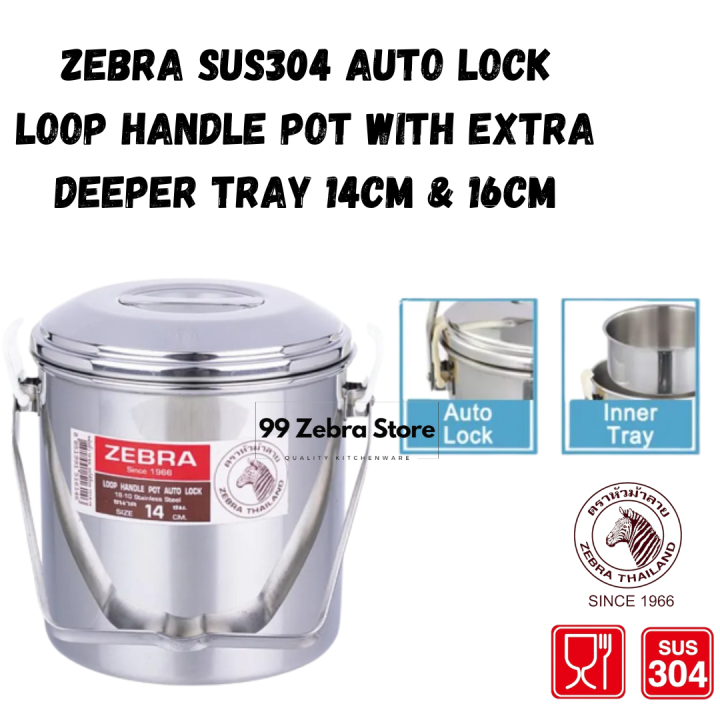 14cm & 16cm Zebra SUS304 Auto Lock Loop Handle Pot With Extra Deeper ...