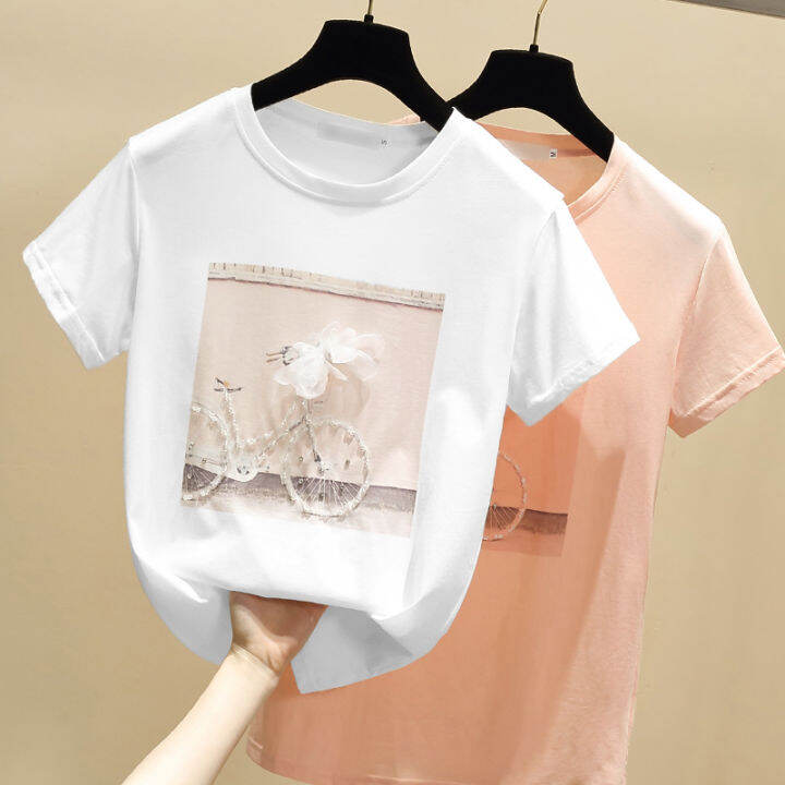 AMMIN Korean style cotton short-sleeved printed T-shirt For women 2022 ... AMMIN Korean style cotton short-sleeved printed T-shirt For women 2022 ...