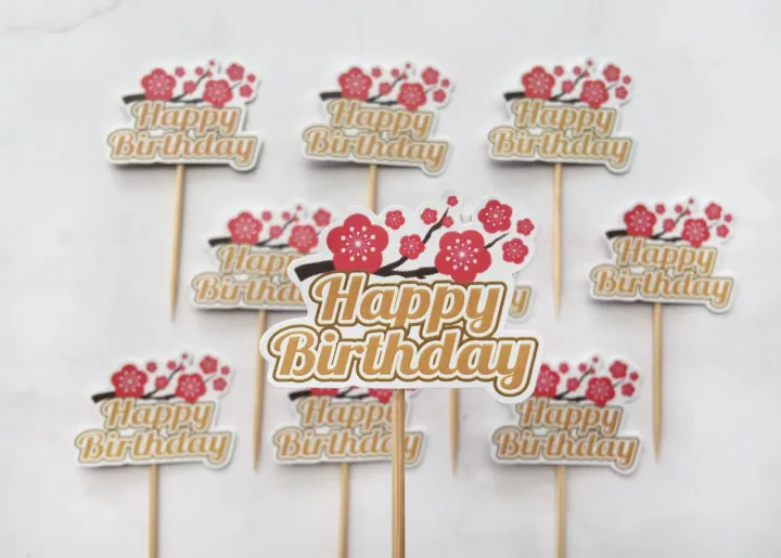 Topper Happy Birthday bunga Sakura utk hiasan cake | Lazada Indonesia
