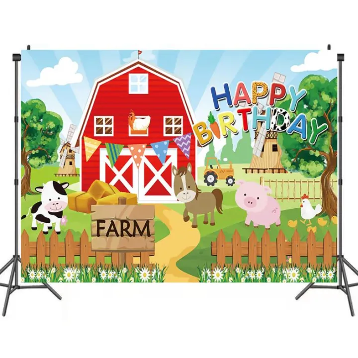 Farm Red Barn Backdrop for Kids Party Cartoon Farm Animals Birthday ...