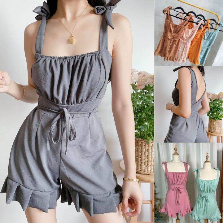LESEKA Betsy V-Back Romper Plain Tie Sleeve For Womens/Ladies High ...