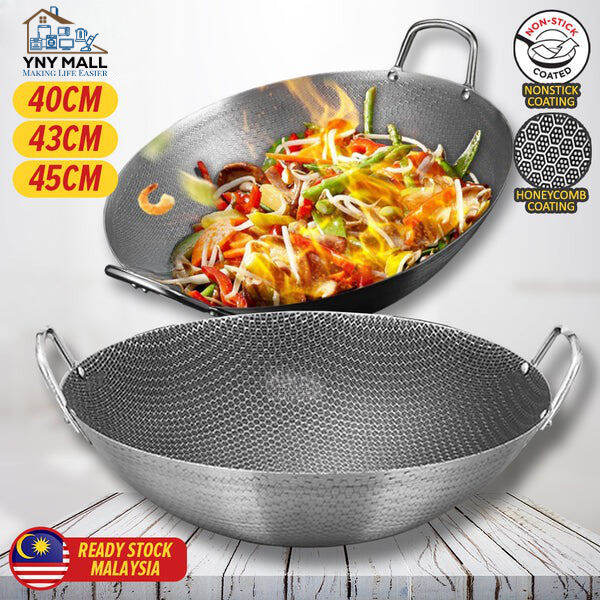 [YNY MALL] [ 40CM/43CM/45CM ] Nonstick Honeycomb Interior Cooking Wok ...