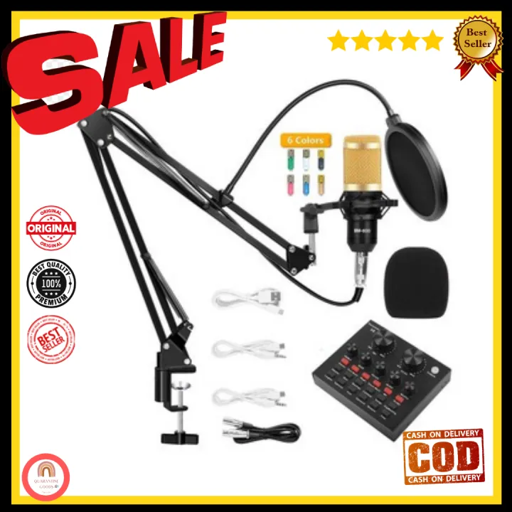[QGS] 100% Original Meet BM-800 Condenser Microphone Kit With V8 Multifunctional Live Sound Card ...