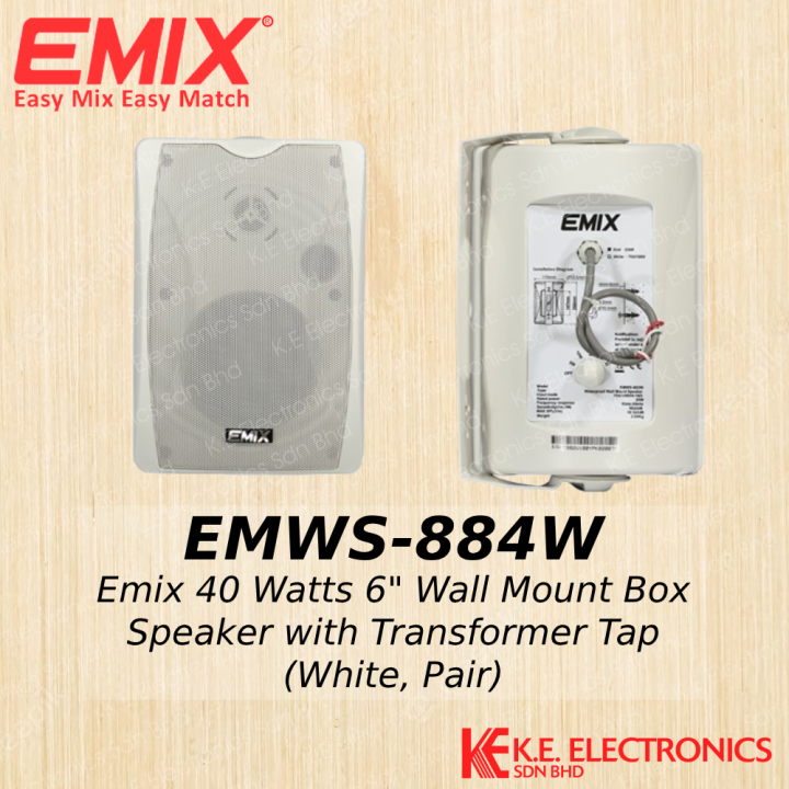 Emix EMWS-884W 40 Watts 6" Wall Mounted Box Speaker with Transformer ...