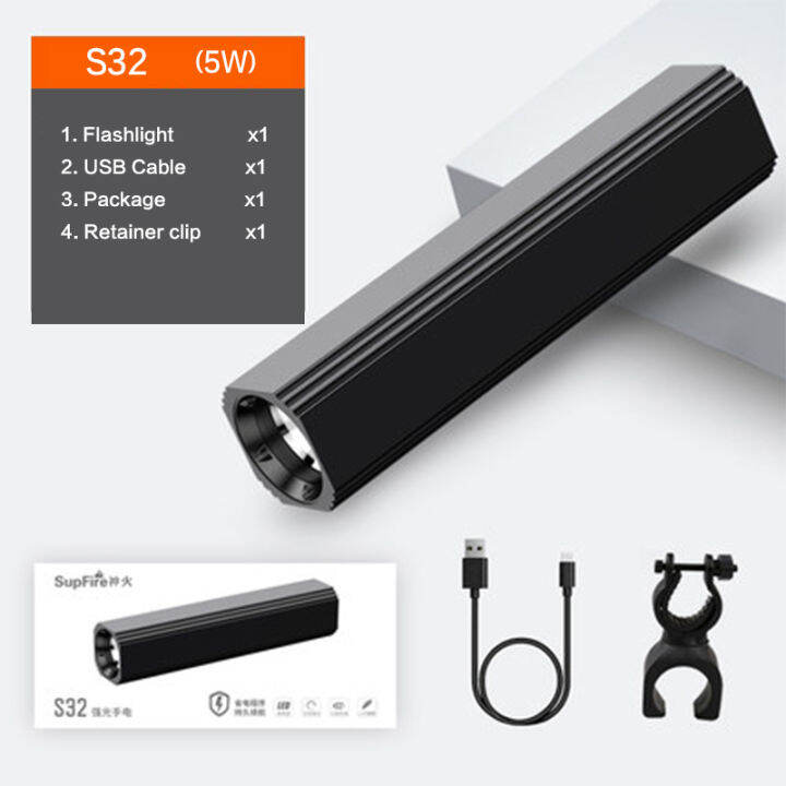 Supfire S32ไฟฉายUSBไฟฉายLEDปั่นจักรยานกลางแจ้งที่มีความสว่างสูง ...