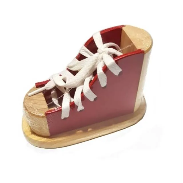 Mainan edukasi kayu edukatif anak MINIATUR SEPATU belajar pasang tali ...