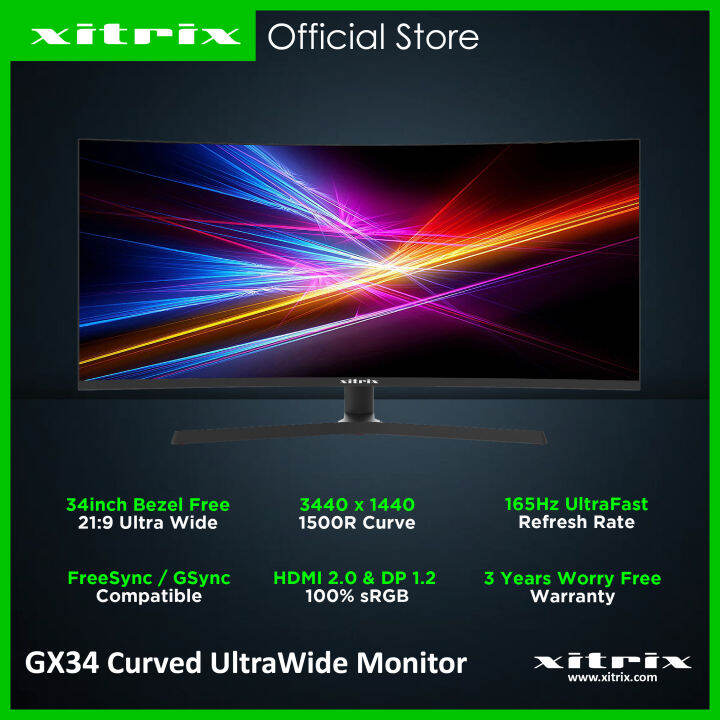 Xitrix GX34 34 Inch 165Hz Ultra Fast ; 21:9 Ultra Wide Curved Gaming ...