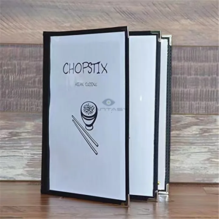 Transparent cover menu book with 3 pages 6 faces menu holder menu cover ...