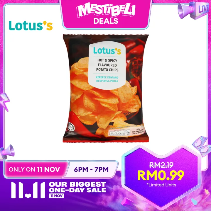Lotus's Potato Chips Hot & Spicy 60g | Lazada