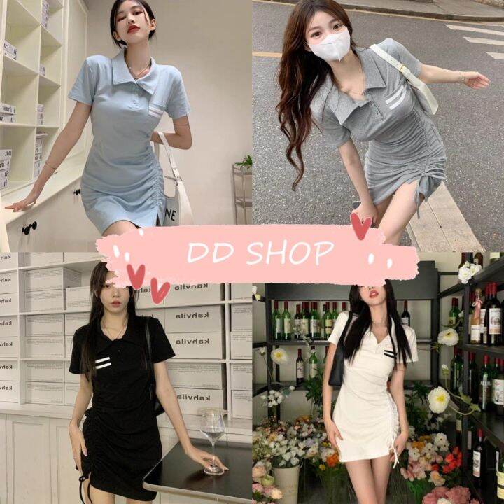 DD SHOP'พร้อมส่ง' M0123 เดรสไหมพรมแขนสั้น คอปก กระเป๋าหน้าอกก รูดด้านข้าง -C | Lazada.co.th