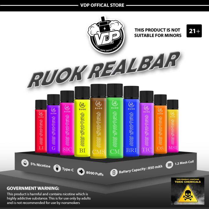 RUOK Up To 8000 Puffs Realbar Disposable Vape Pod type-c adjustable ...