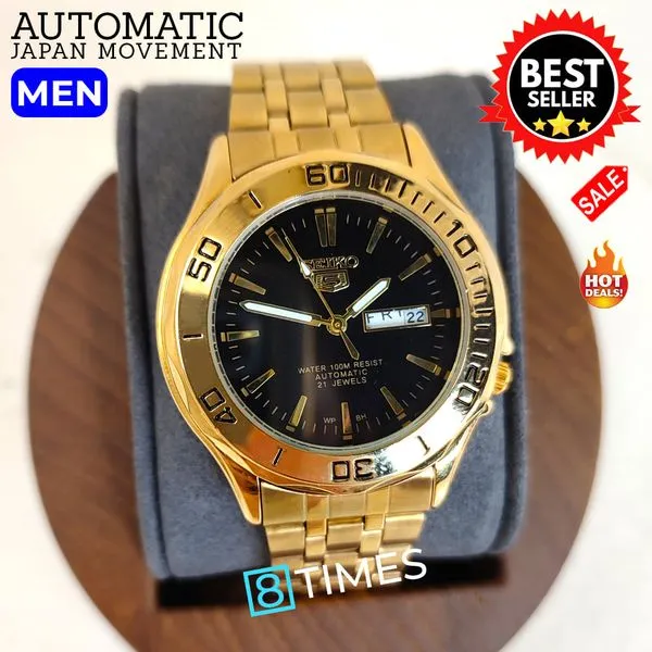 Seiko 5 Automatic Gold dial Gold Strap Stainless Steel Watch For Men ...