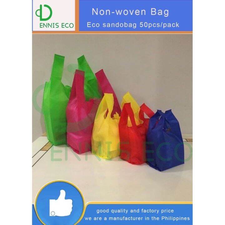 50Pcs Sando Eco Bag 5Size Plain Reusable Shopping Tote Non-woven Vest ...