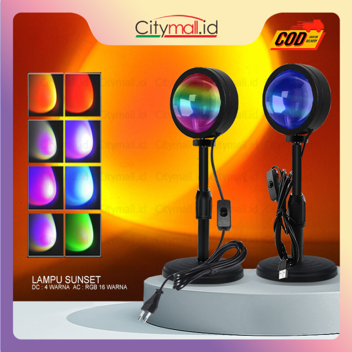 Horici Lampu Sunset DC 4Warna Dan AC RGB 16Warna Rainbow Sunset Lampu ...