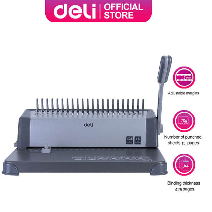 Deli Comb Binding Machine 15 Punched Sheets Office A4 Comb Binding ...